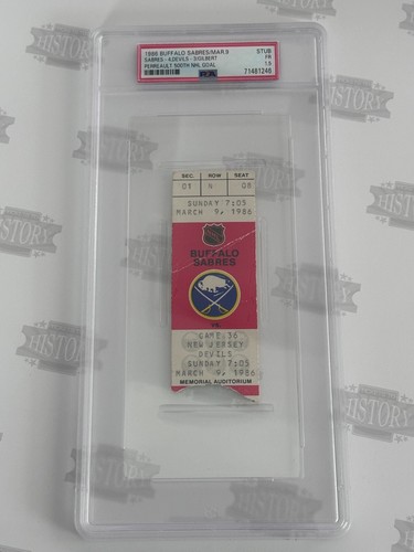 1986 Gilbert Perrault 500th NHL Goal Ticket PSA 1.5 Sabers Devils 3/9 ...