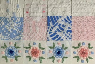 36 COORDINATED VINTAGE CHENILLE BEDSPREAD 6" SQUARES PATCHWORK BLOCKS ...