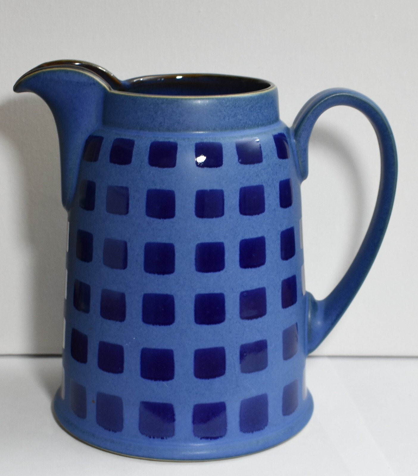 Denby England Handcrafted Pottery Pitcher Cobalt Blue Checked Reflex ...