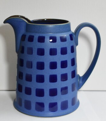 Denby England Handcrafted Pottery Pitcher Cobalt Blue Checked Reflex ...