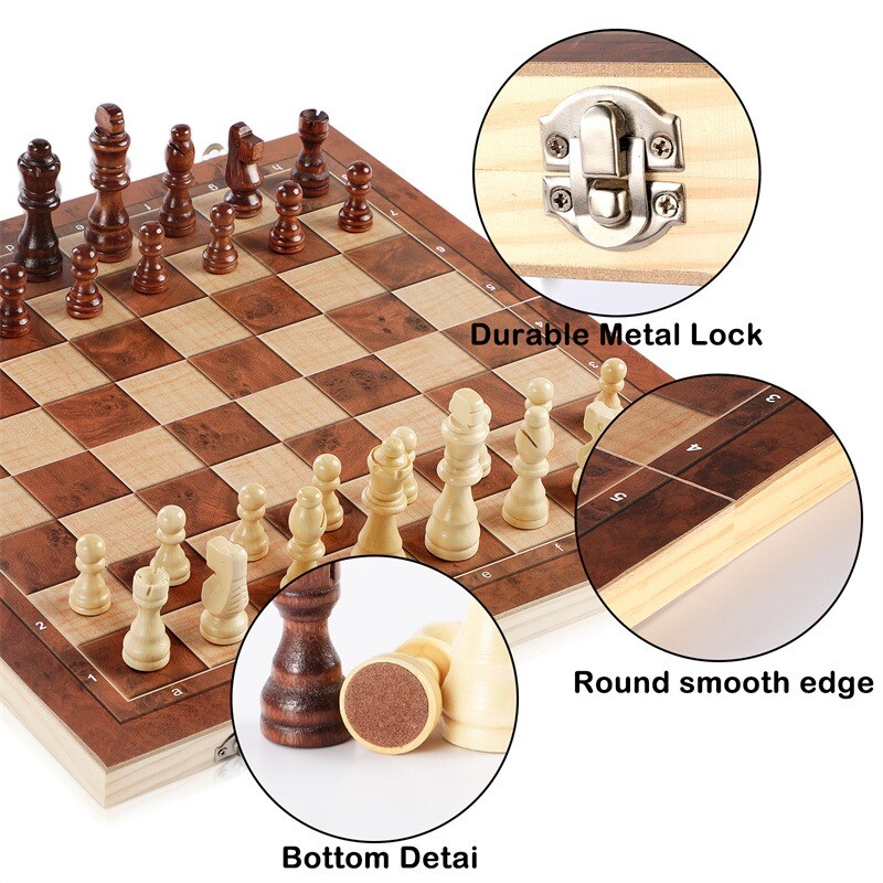 XL Large Chess Wooden Set Folding Chessboard Pieces Wood Board Chess ...