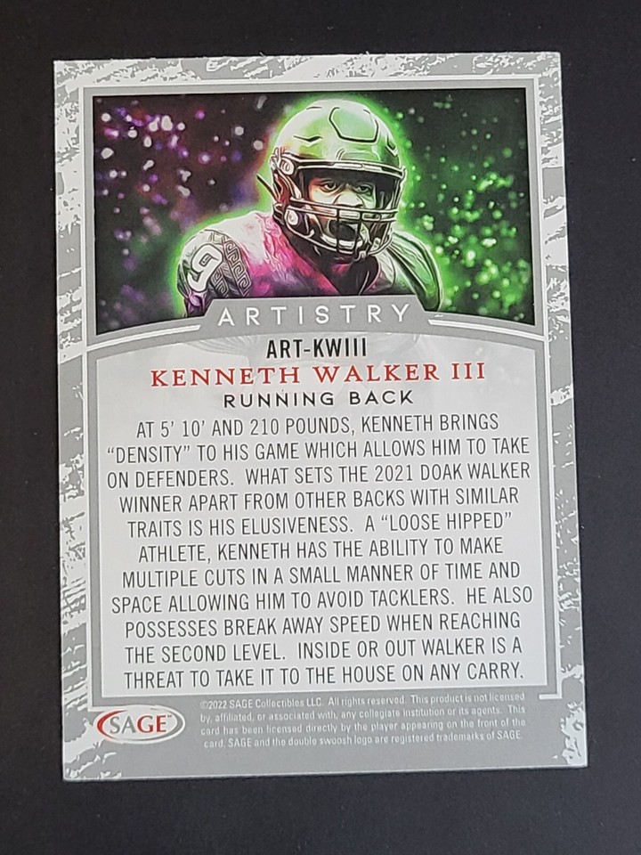 2022 Sage Football Kenneth Walker III Artistry Red Rookie Card #ART ...