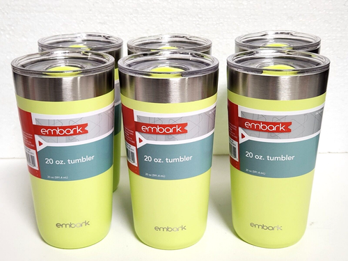 6 pk Embark 20 oz Stainless Steel Lidded Tumblers Hot & Cold Travel ...