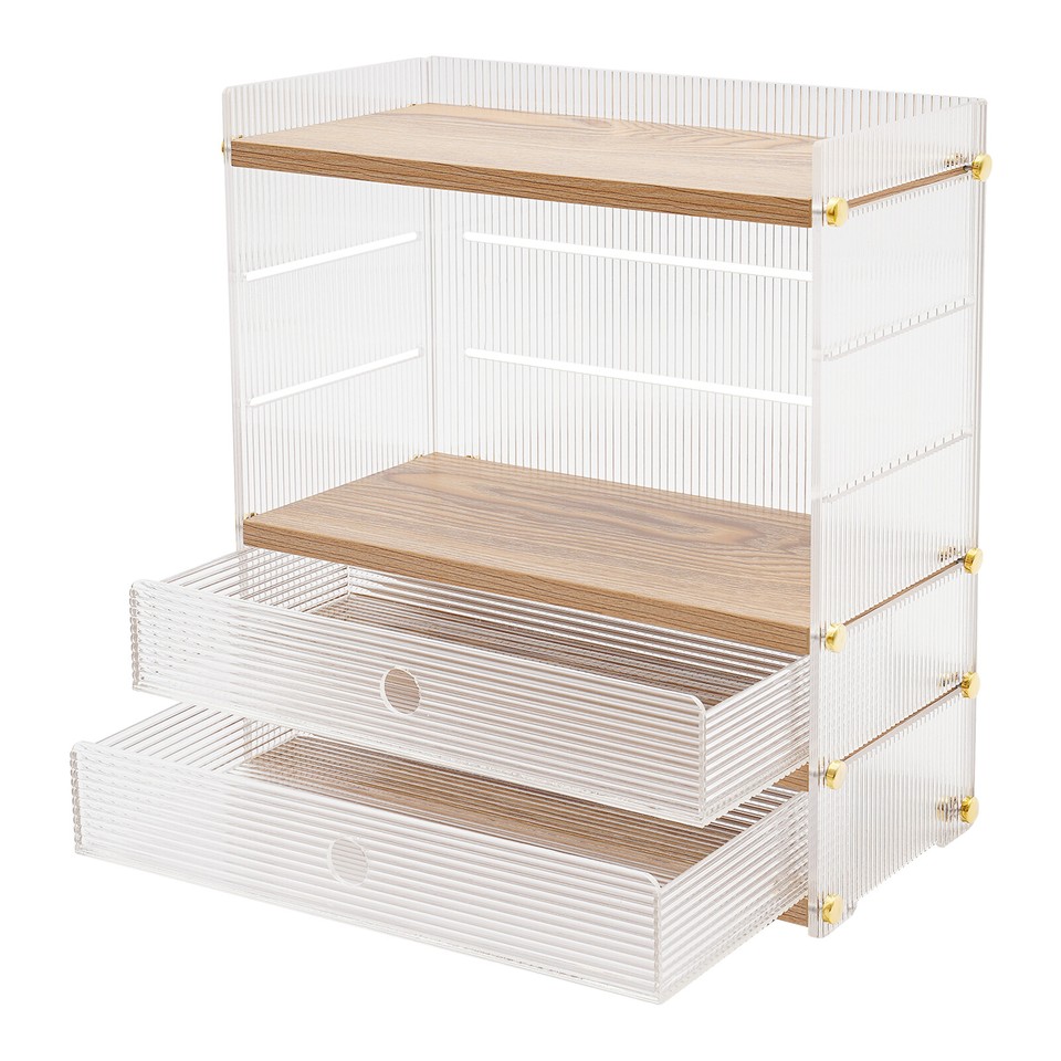 Modern 4 Tiers Wood Clear Desk Organizer Tabletop Storage Cabinet ...