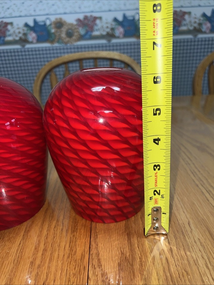 2 MURANO-STYLE HANDBLOWN RED & WHITE GLASS PENDANT LIGHT SHADES~SCALE ...