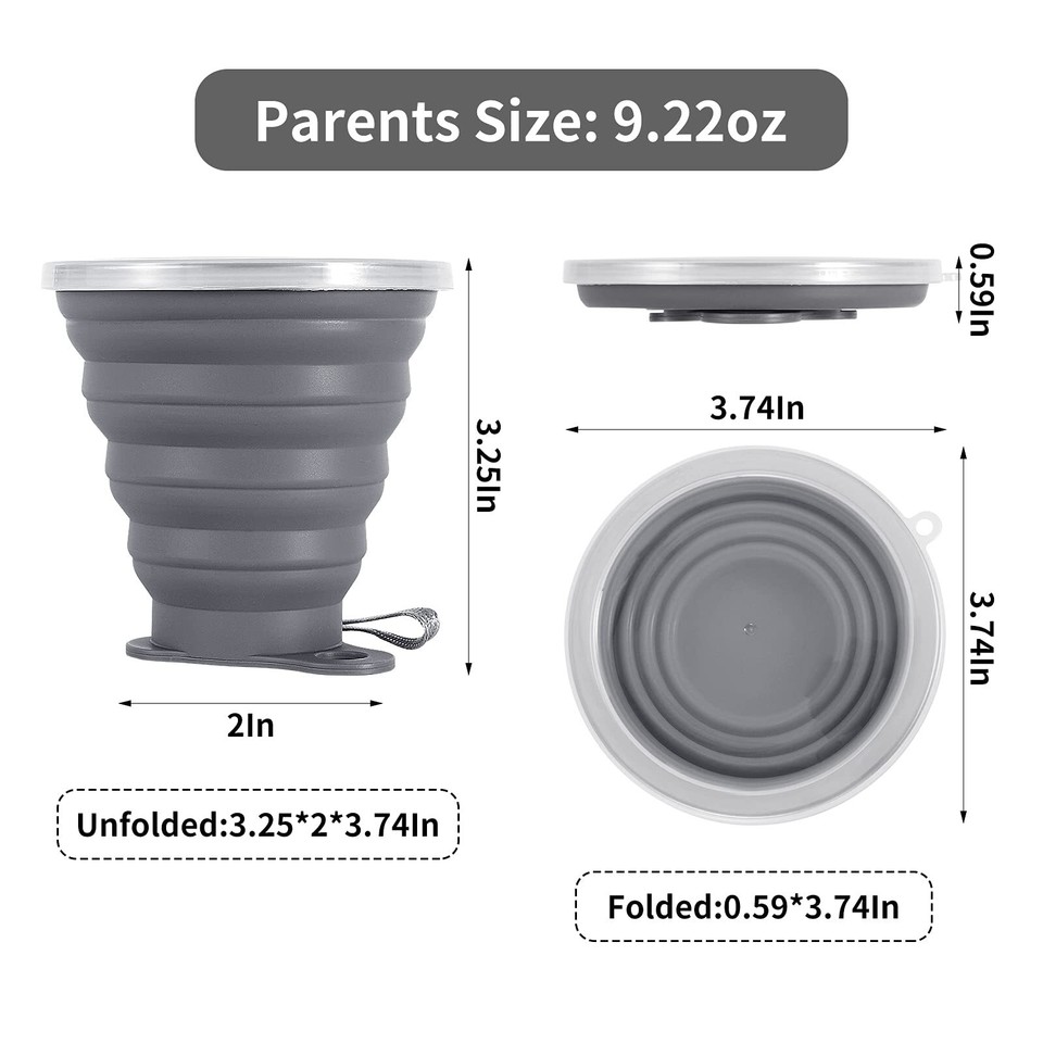 4 Pack Silicone Collapsible Travel Cup Folding Camping Cup with Lids ...