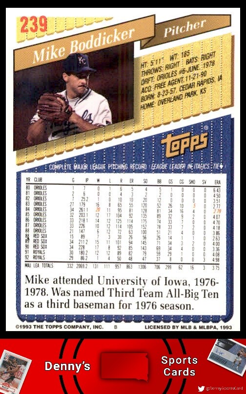 1993 Topps #239 Mike Boddicker Kansas City Royals Baseball Card | eBay