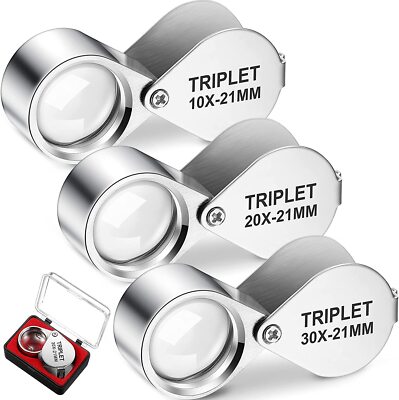 3x Magnifying Glass Jewelers Eye Loupe,10X/20X/30X Pocket Jewelry Loop ...