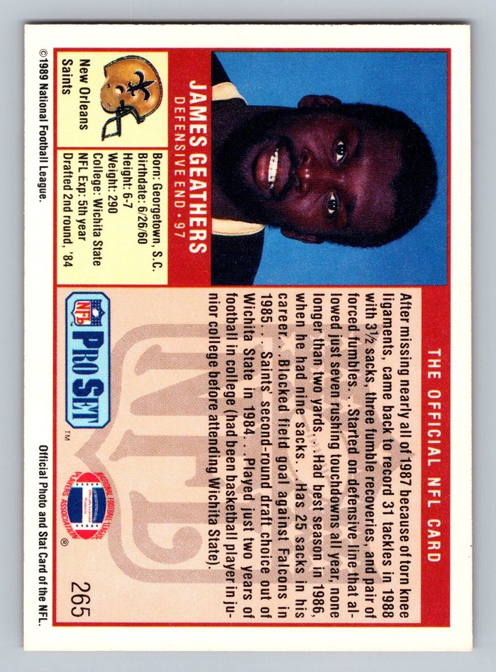 1989 Pro Set #265 James Geathers | eBay