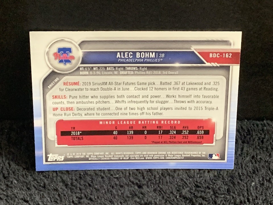 Alec Bohm 2019 Bowman Chrome Atomic Refractor BDC-162 Philadelphia ...