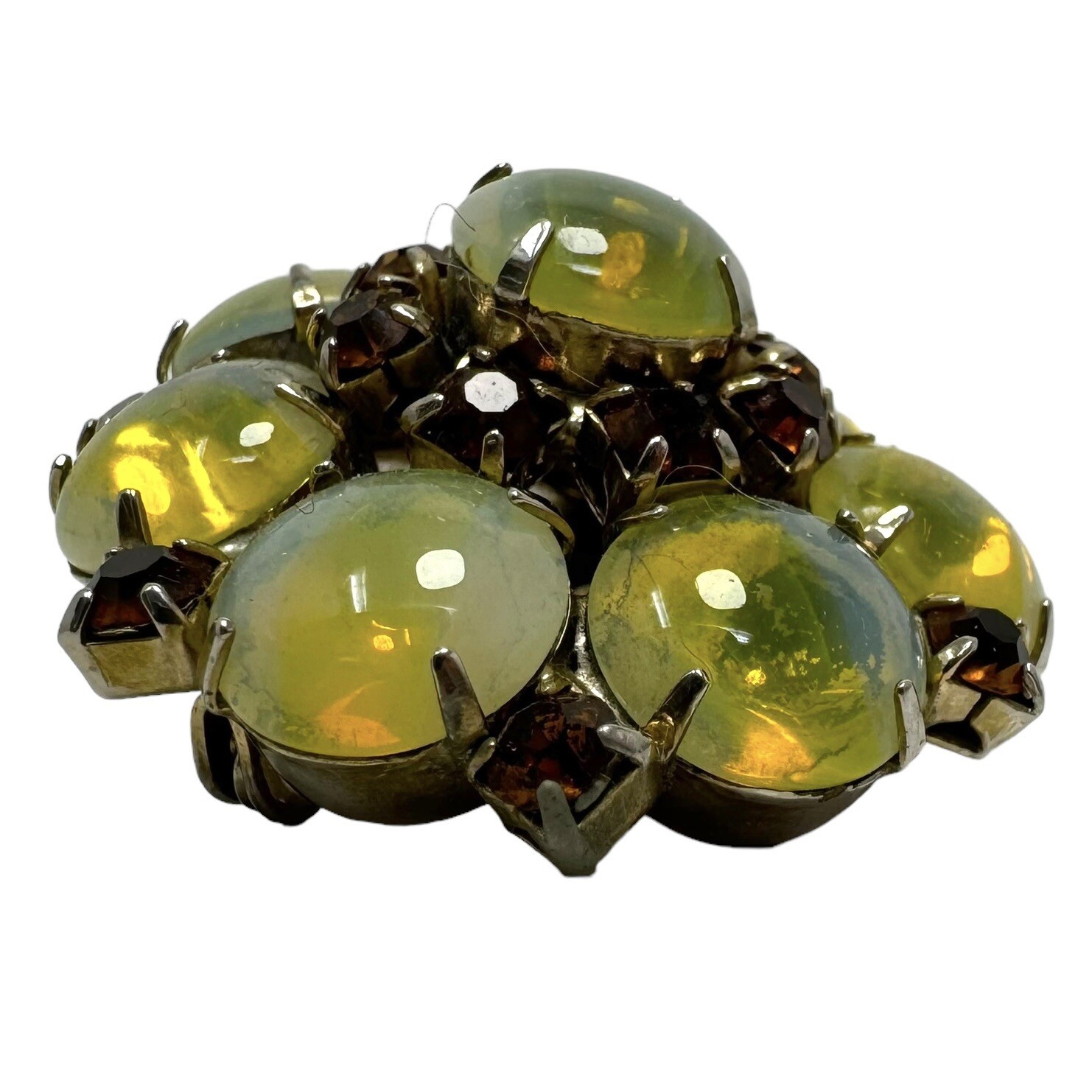 Vtg Gold Tone Lemonade Cabochons Dark Amber Color Rhi… - Gem