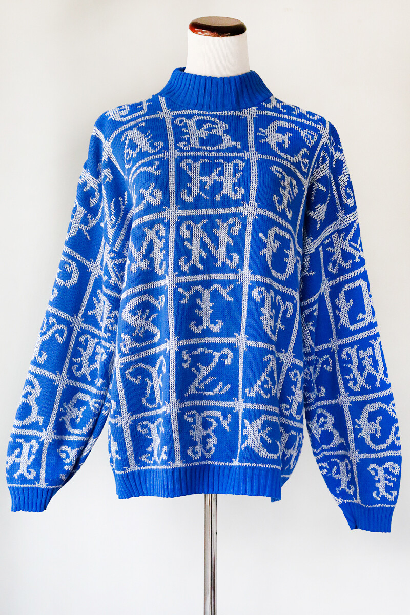 Vintage ADELE Knitwear 80's 90's Blue Silver White Alphabet Sweater ...