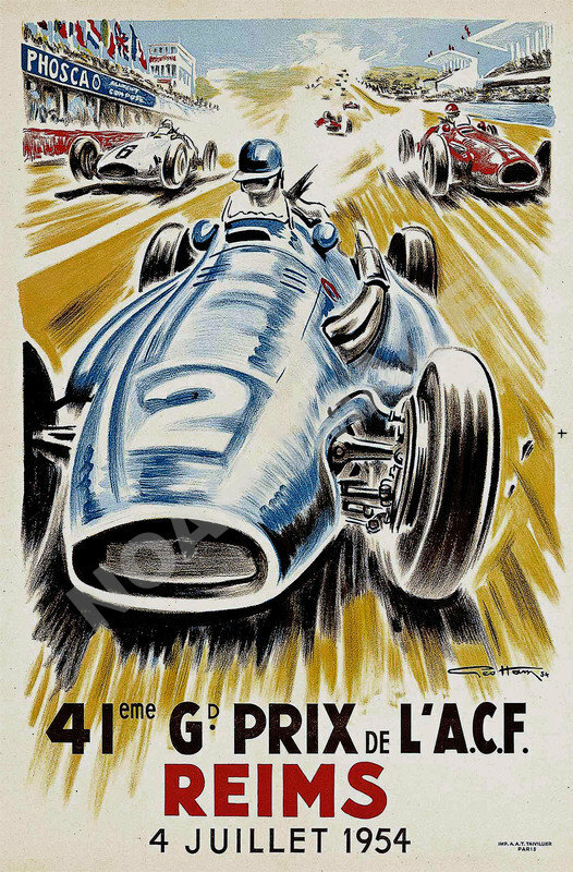 Grand Prix ACF Reims vintage auto race travel poster repro 16x24 | eBay