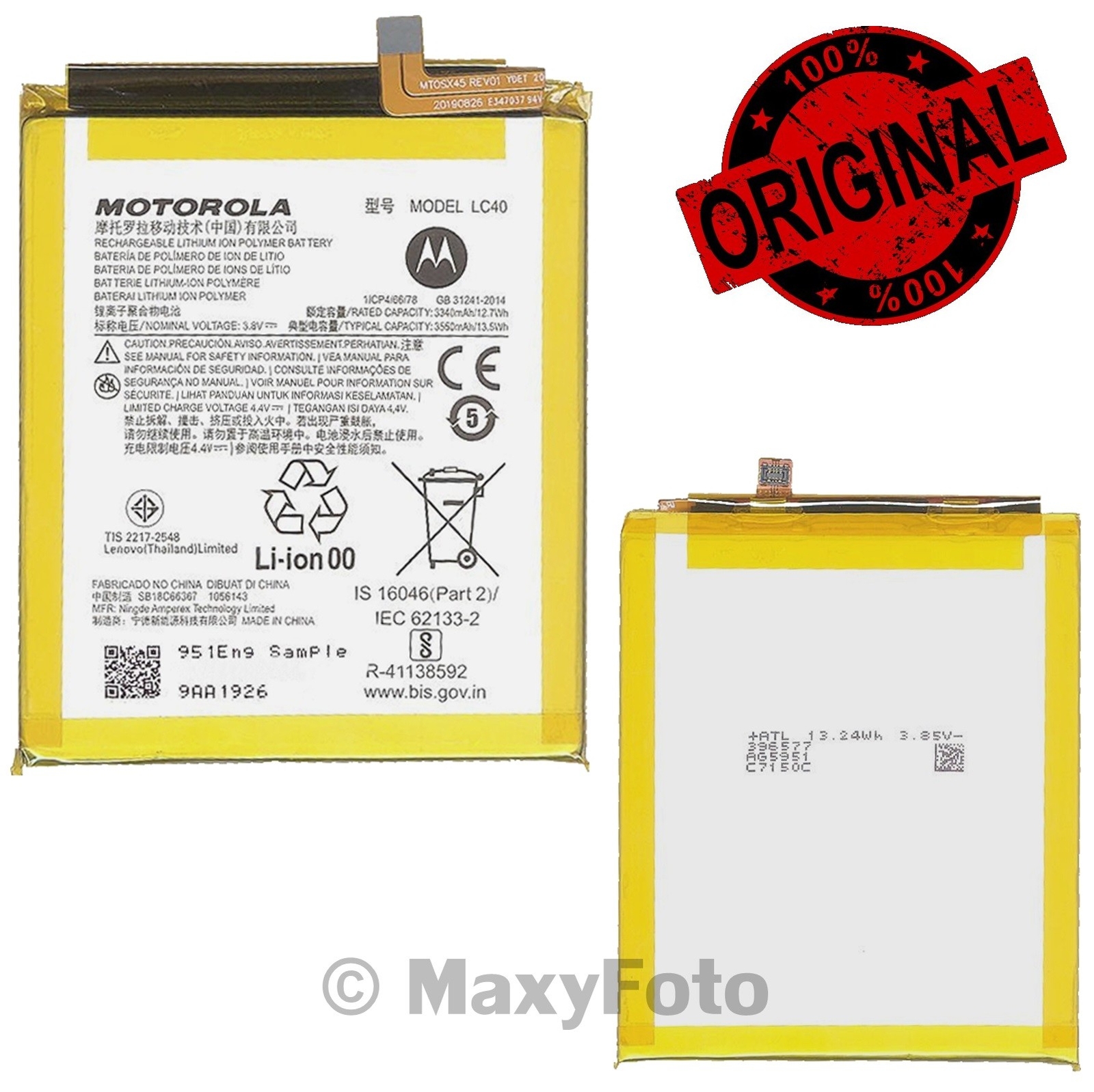 MOTOROLA BATTERIA ORIGINAL LC40 PILA RICAMBIO LITIO 3350mAh MOTO E7 ...