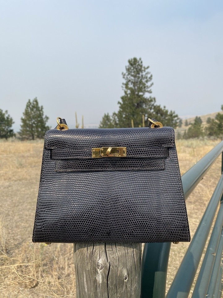 Hermes Lizard Mini Kelly 20 Blue Marine Rare Shoulder Style Gold ...