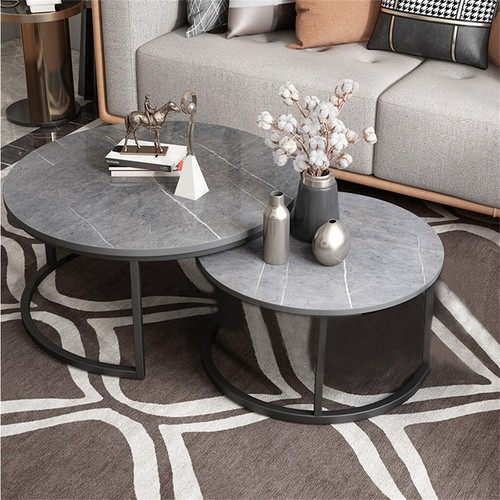 Modern Set of 2 Circle Coffee Tables Nesting Living Room Accent Side ...