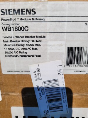 ⚡ Siemens WB1600C 600A Main Disconnect Power Mod Service Entry Module ...