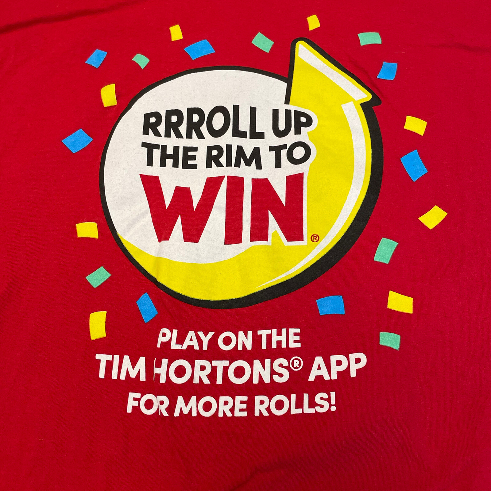 Vintage Tim Hortons Coffee Roll Up Rim Win Employee Men’s Red T-Shirt ...