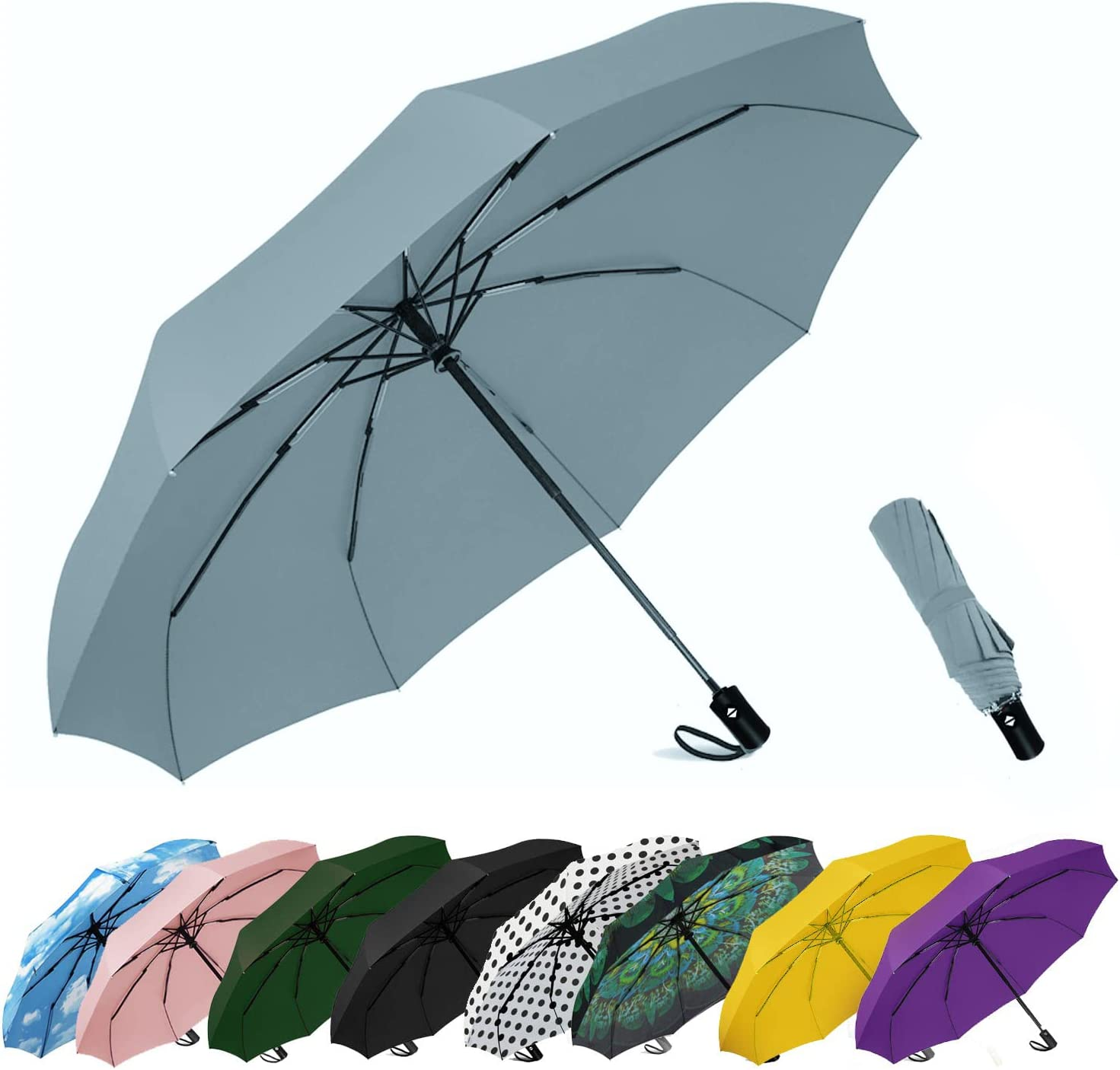 Windproof Compact Travel Umbrella Automatic Folding for Men Women Teens ...
