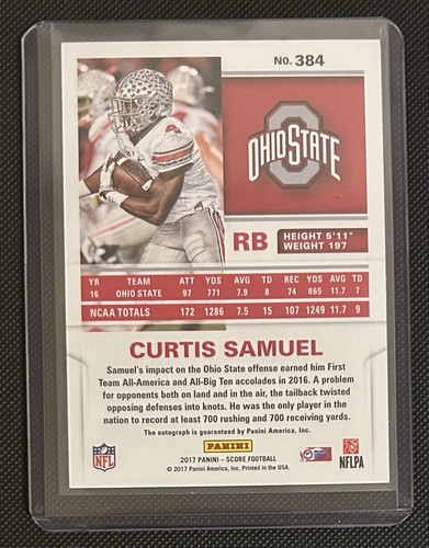 2017 Panini Score Curtis Samuel Rookie Autograph Ohio State #384 | eBay