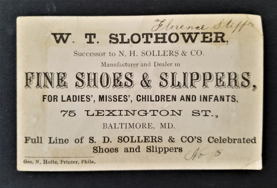 1880 antique SLOTHOWER baltimore md FINE SHOES SLIPPERS victorian trade ...