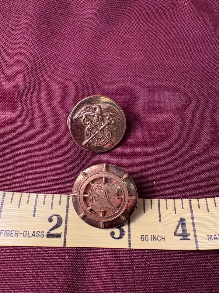 2 WW2 QUARTERMASTER & US ARMY Transportation lapel PINS Gemsco BRASS ...