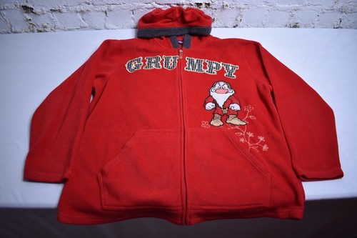 Disney Hoodie Jacket Womens Red Grumpy Fleece Kangaroo Pockets Full Zip ...
