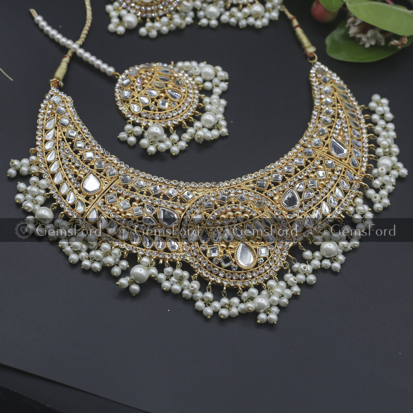 Indian Pakistani Bridal Kundan Mala Haar Necklace Earrings Tikka ...