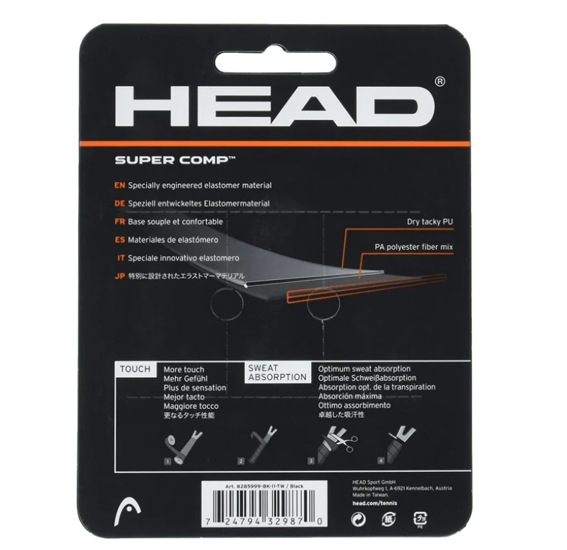 HEAD Super Comp Racquet Overgrip Tennis Racket Grip Tape 3-pack Black ...