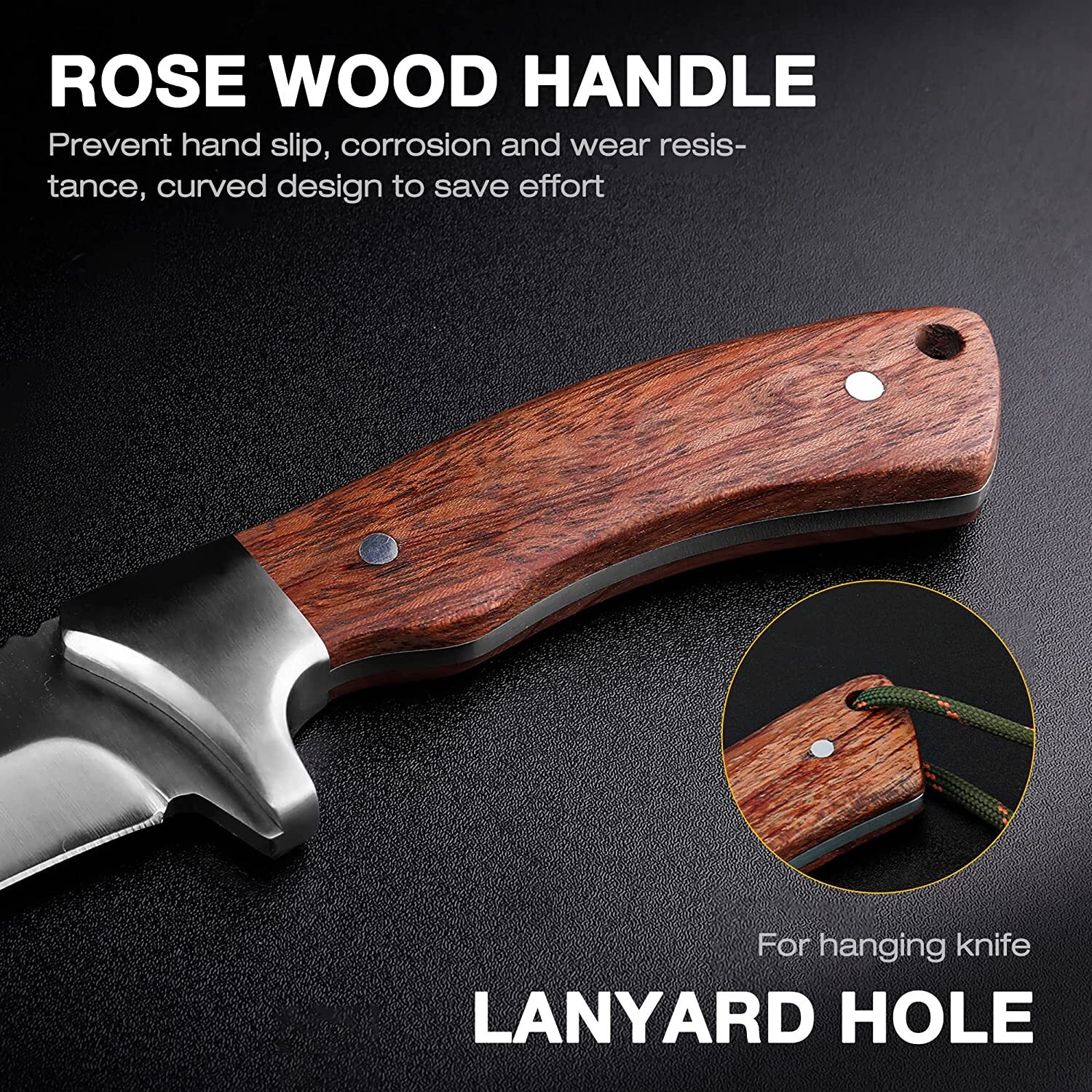 FLISSA Fixed Blade Knife w/Sheath Full Tang w/Stainless Steel Blade 4.8 ...