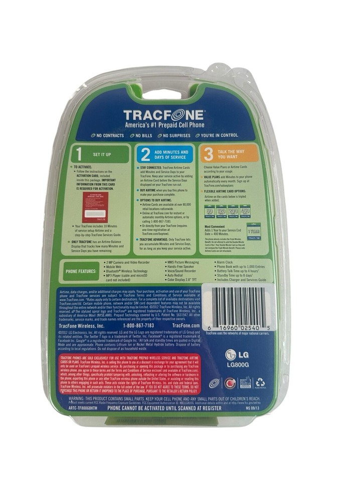 LG 800G - Black (TracFone) Cellular Phone Touch Screen New 616960023746 ...