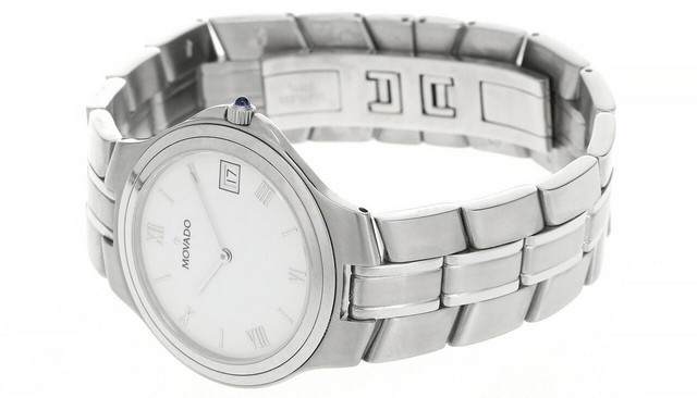 Men's Movado Folio White Dial Stainless RARE Steel Swiss Quartz Watch ...