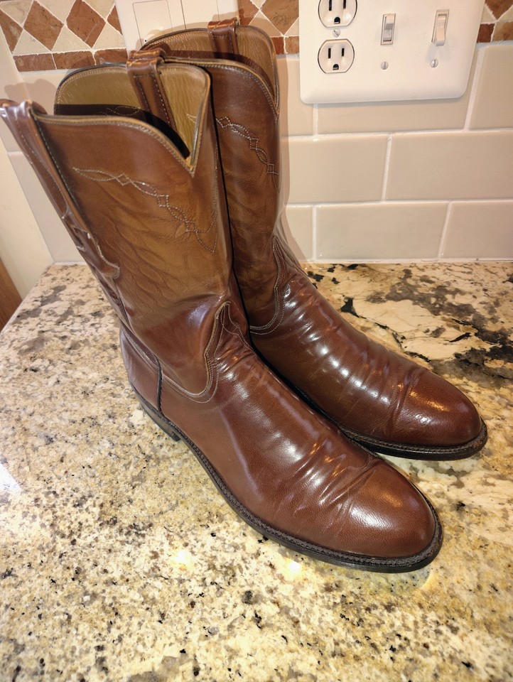 EUC Lucchese Brown Calfskin Leather Roper Cowboy Boots - US Size 11 1/2 ...