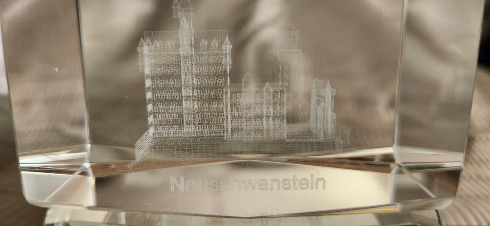 Used Neuschwanstein Castle etched in a crystal paperweight 3 inches ...