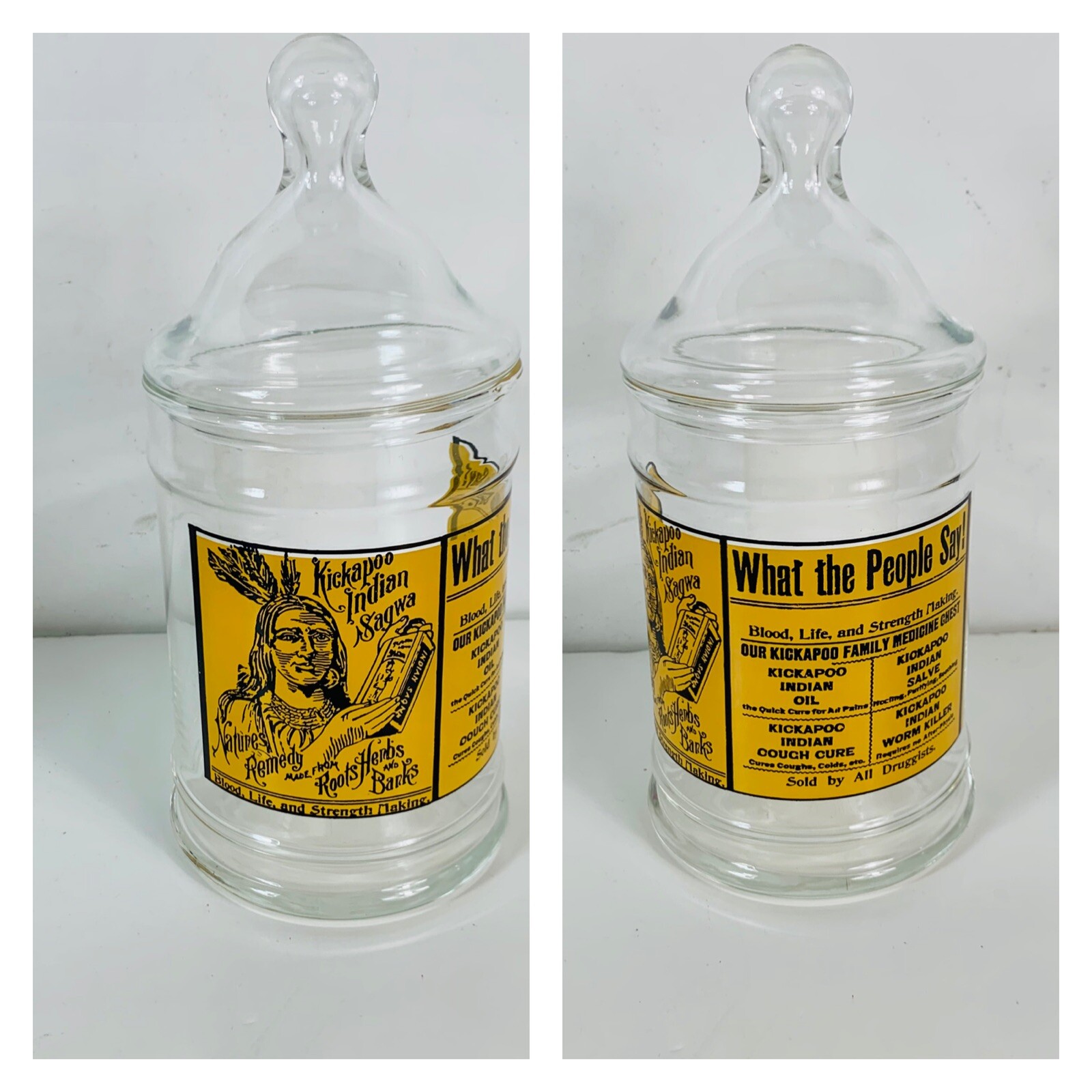 1 MEDICINE JAR VINTAGE KICKAPOO SAGWA COUGH CURE RARE GLASS MEDICINE ...