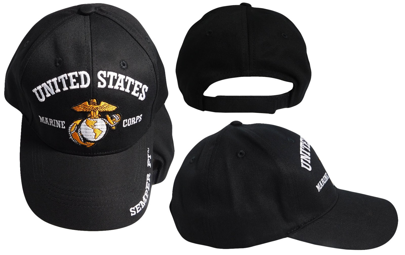 United States Marine Corps EGA Semper Fi Black Embroidered Cap Hat ...
