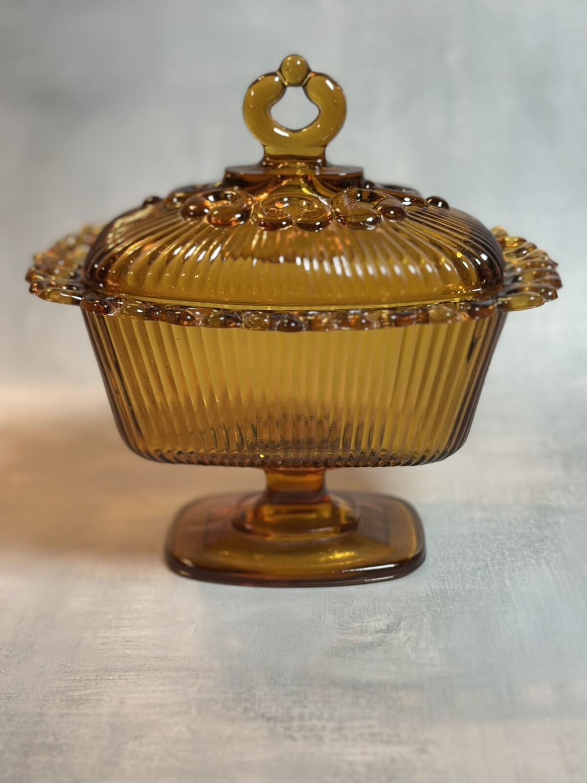 Vintage Open Lace Amber Indiana Glass Rectangle Candy Dish Pedestal ...