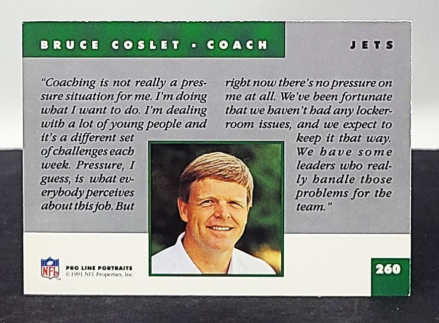 BRUCE COSLET Signed 1991 Pro Line Portraits Football Card #260 New York ...