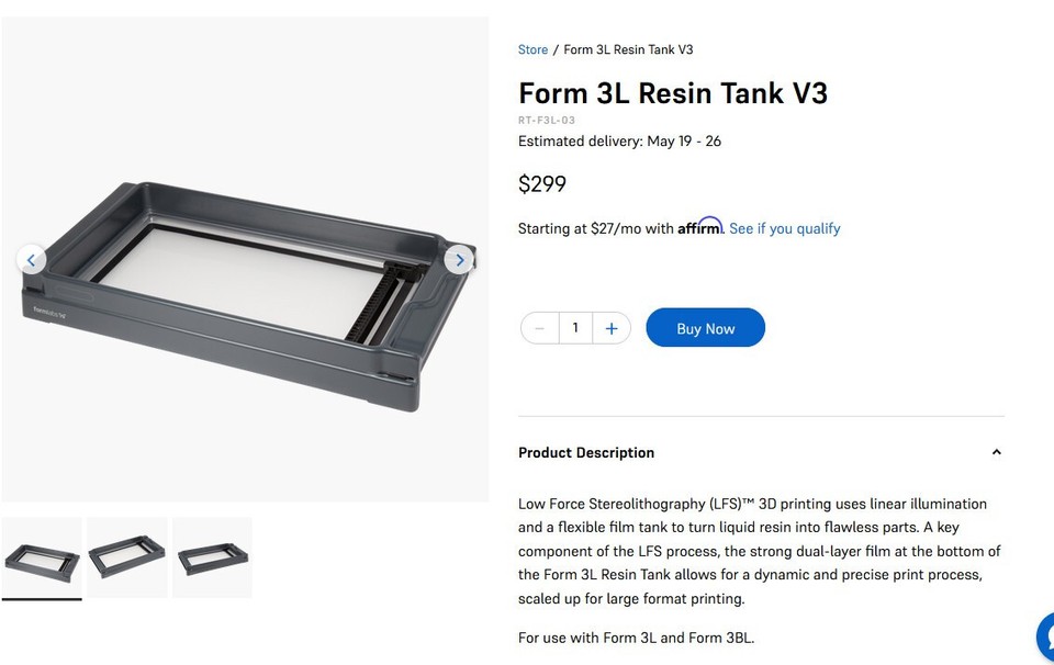 Brand new FormLabs 3L Resin Tank V3 for 3D printing. Works with Form 3L ...