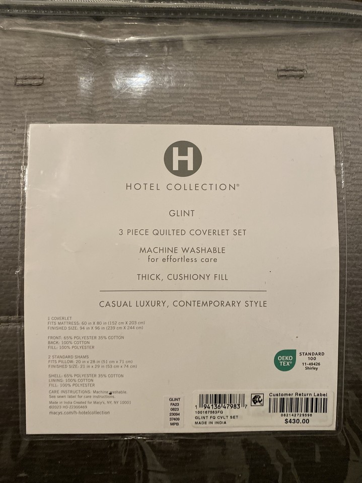Hotel Collection Glint Full / Queen Quilted 3 Piece Coverlet Set ...