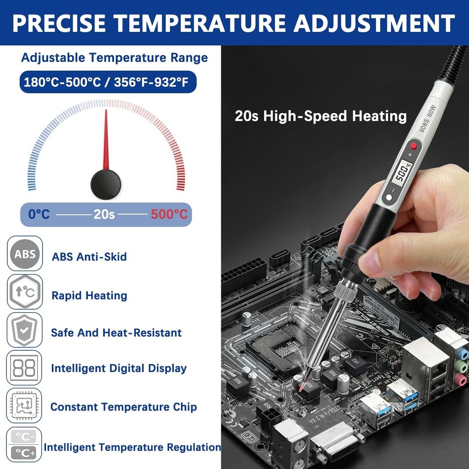 Soldering Iron Heat Set Insert Tool, 80W 110V LCD Digital Soldering ...
