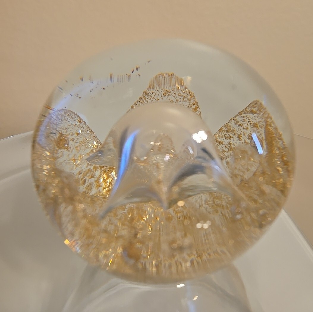 Vintage Art Glass Paperweight Gold Dust / Star Shaped Bubble 30.5mm ...