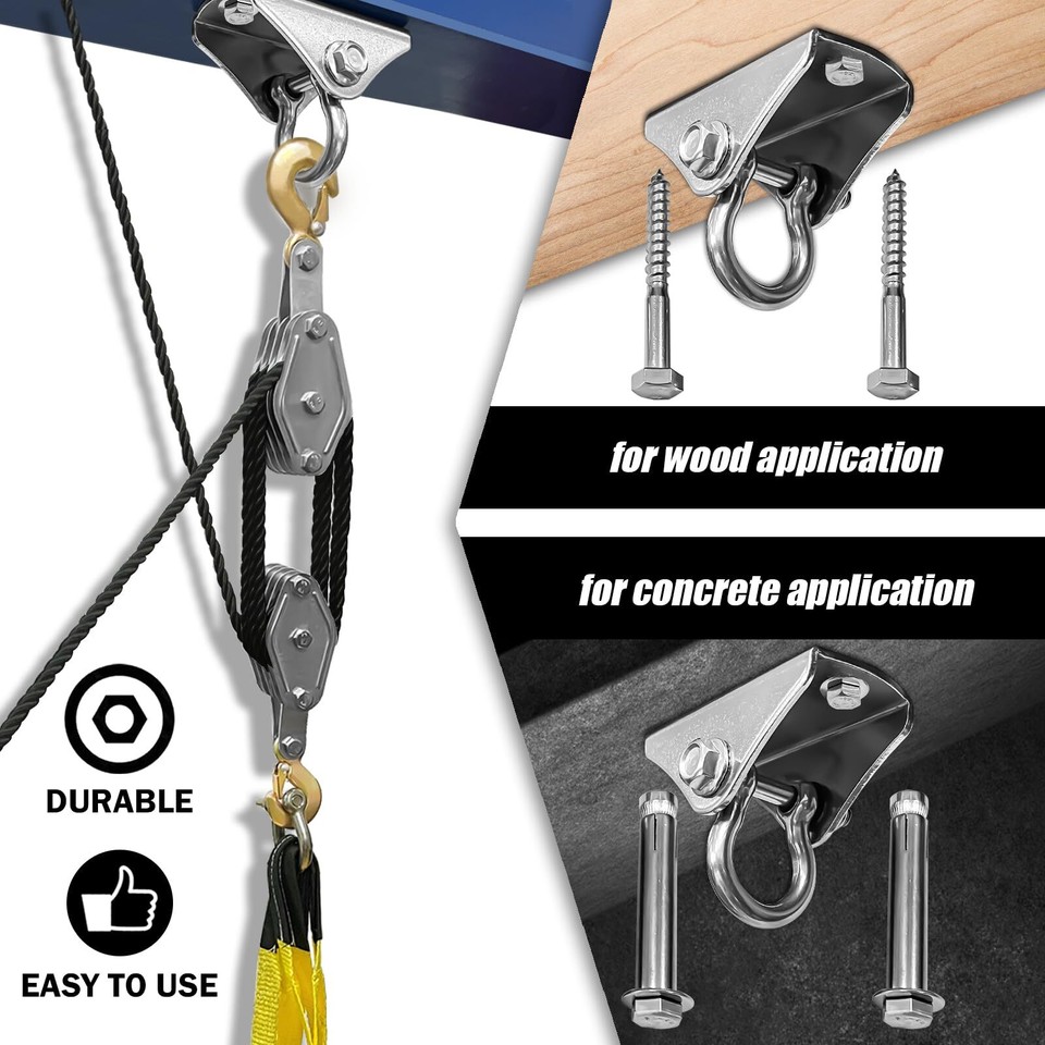 Rope Hoist Pulley System, 4400LB Block and Tackle Pulley System, 8:1 ...