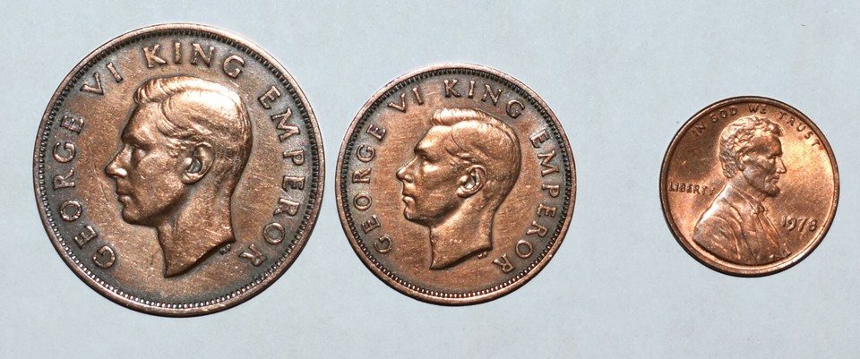 1941 New Zealand Half Penny & 1940 Large Penny Lot of George VI WWII ...