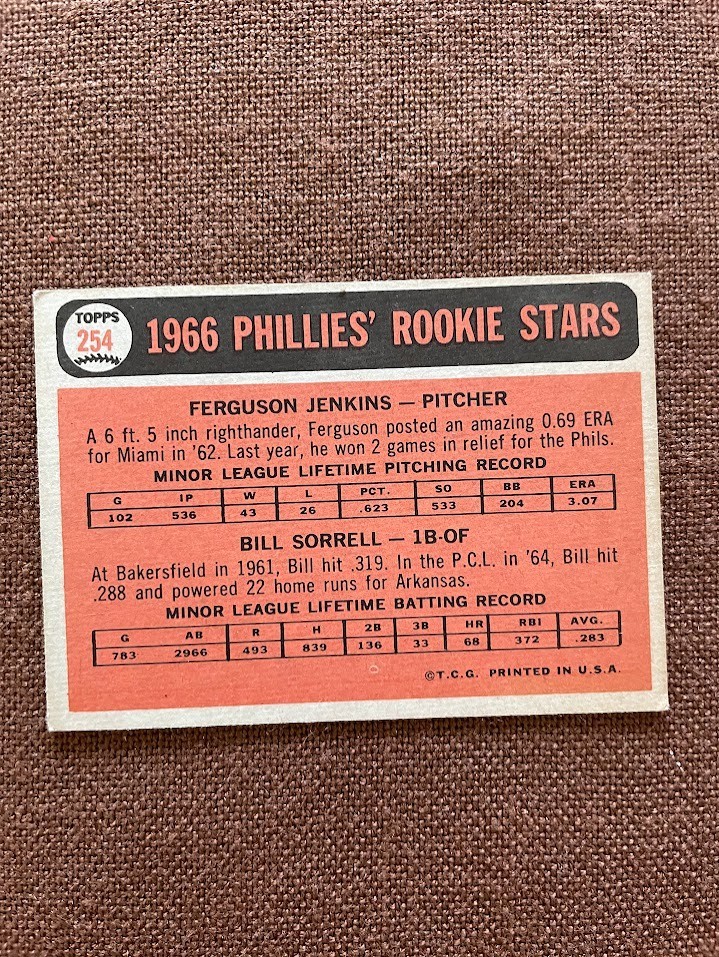 1966 Topps #254 Ferguson Jenkins/Bill Sorrell Rookie Phillies HOF NM | eBay