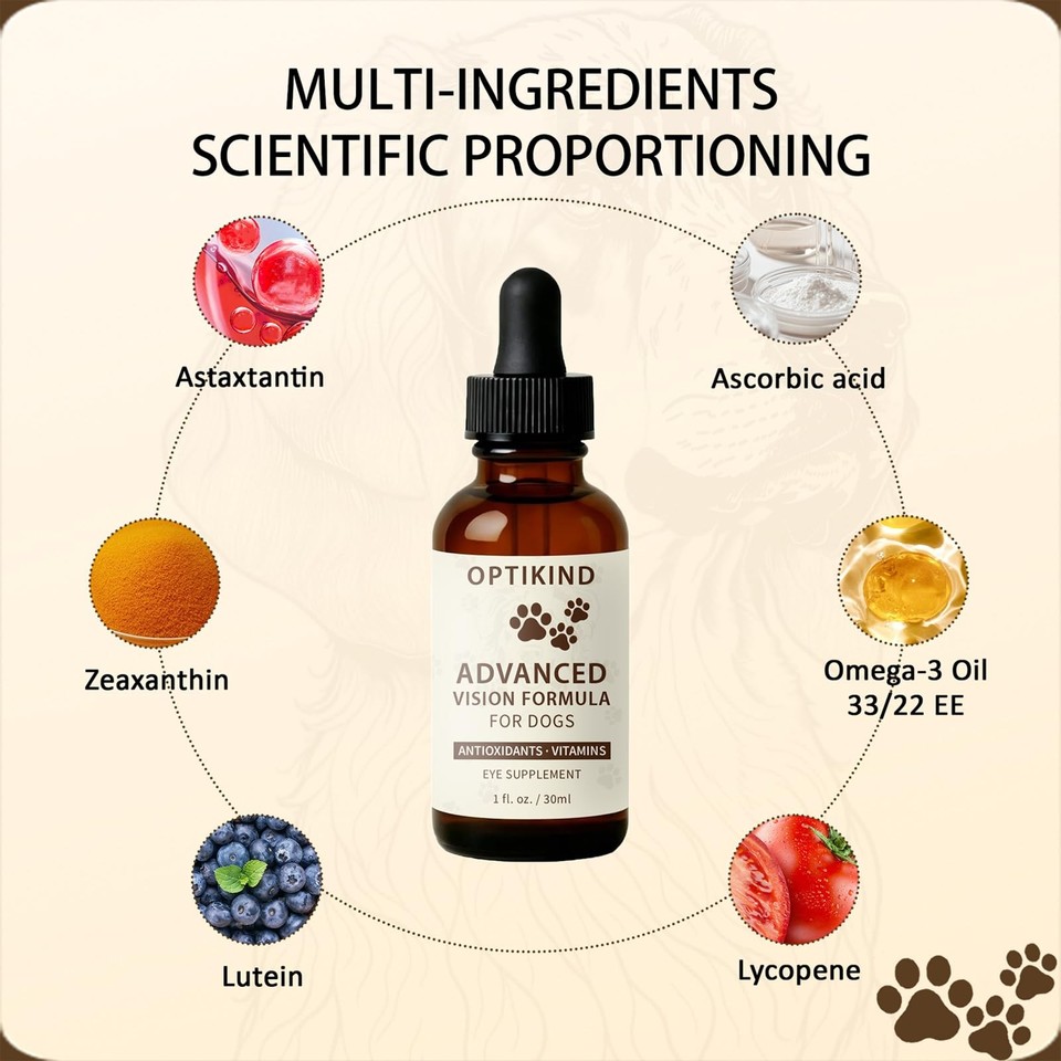 Optikind Vision Drops for Dogs - with Lutein, Zeaxanthin and Bilberry ...