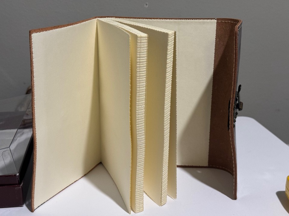 Papyrus Wood Texture Brown Italian Leather Journal Notebook with Lock 6 ...