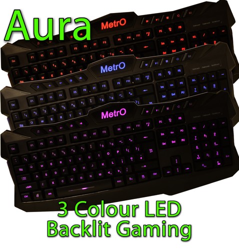 Metro Aura Illuminated Backlit LED UK USB Wired Gaming Style Keyboard 3 ...