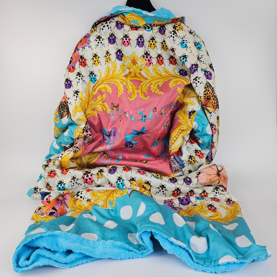 VERSACE Butterflies Baroque Azur Blue/Multicolor Unisex Long Bathrobe ...
