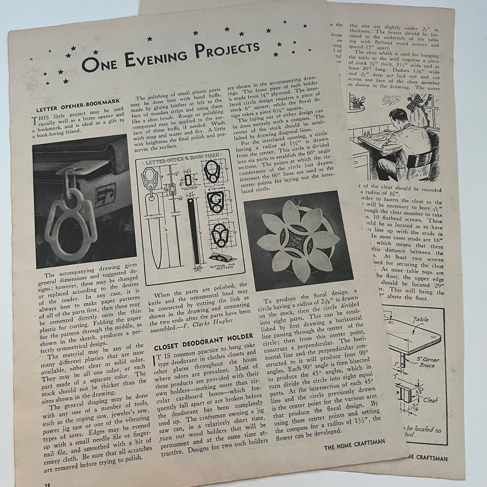 One Evening Projects Letter Opener Bookmark 1950 Magazine Clipping SI4 ...